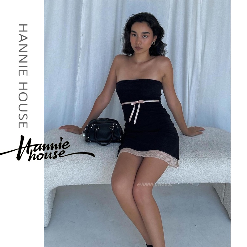 Hannie- ชุดเดรส เกาะอก ผูกโบว์ ลูกไม้ ฤดูร้อน สําหรับผู้หญิง ใส่ไปงาน ...