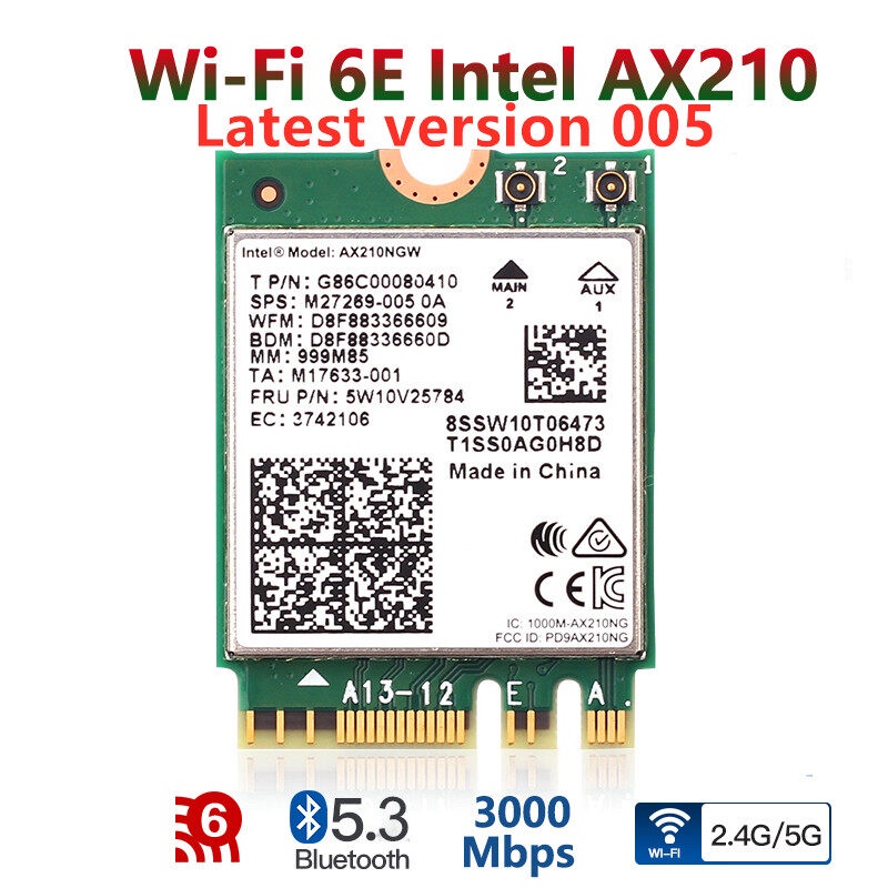 【เวอร์ชั่นล่าสุด 006 】การ์ดไร้สาย WI-FI 6E บลูทูธ 5.3 Intel AX210 Dual Band 3000Mbps M.2 ...