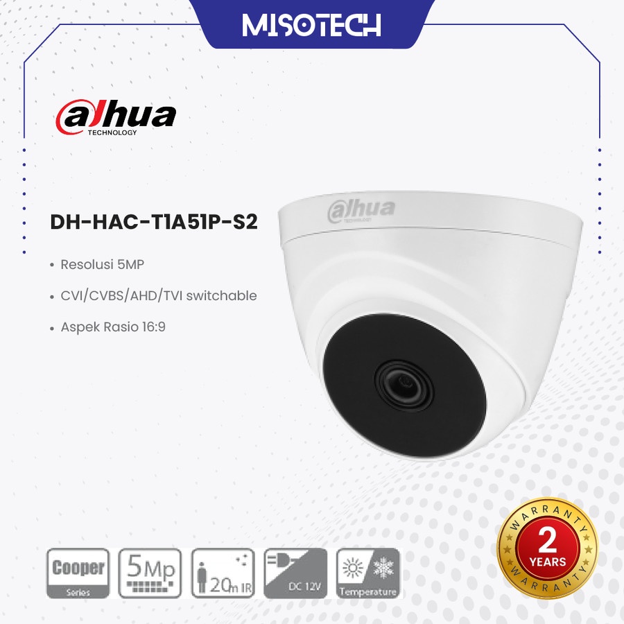 Dahua DH-HAC-T1A51P-S2 Analog HDCVI กล้องวงจรปิด 5MP 3K Indoor Turret Cooper Series | Shopee ...