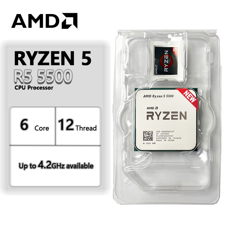 โปรเซสเซอร์ CPU AMD Ryzen 5 5500 R5 5500 3.6 GHz 6-Core 12-Thread 7NM L3=16M 100-000000457 ซ็อกเ ...