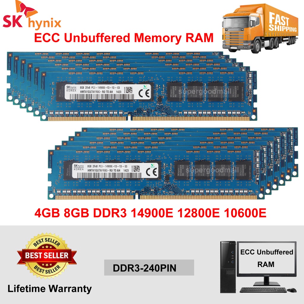 Sk Hynix 8GB 2RX8 PC3 PC3L-14900E 12800E DDR3 -1866MHz 1600MHz 240Pin ECC Unbuffered DIMM หน่วย ...