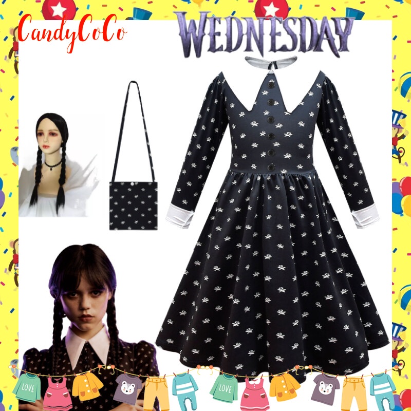 【ครบชุด】Wednesday The Addams ชุดคอสเพลย์ ชุดครอบครัว วันพุธ ปาร์ตี้ฮา ...