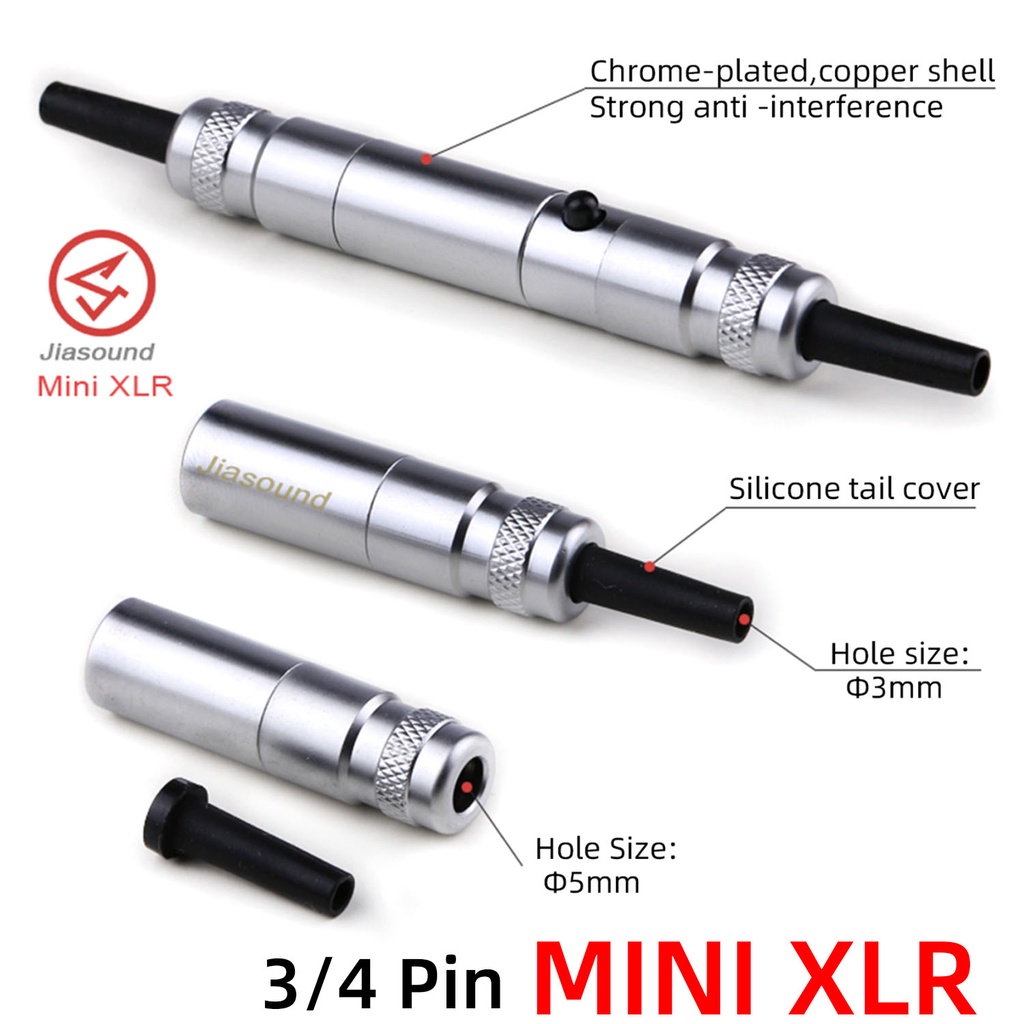 หัวไมโครโฟนไร้สาย 3 Pin 4 Pin 3 Core 4 Core MINI XLR 4 Core Female Plug ...