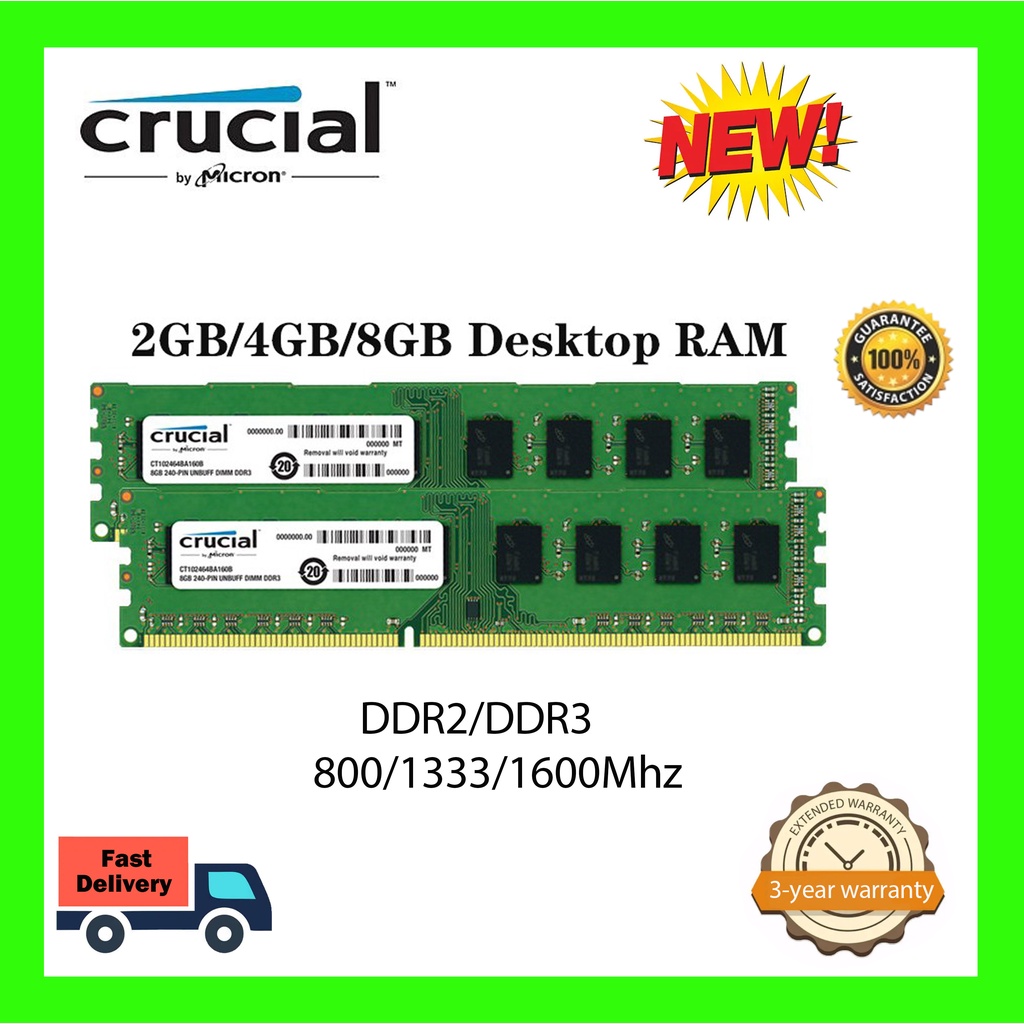 Crucial แรมหน่วยความจํา 2GB 4GB PC 8GB DDR2 DDR3 DDR3L 1066 1333 1600MHz DIMM PC2 240พิน ...