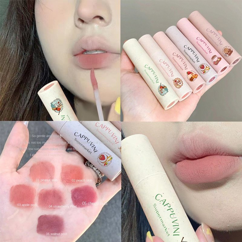 Cappuvini ลิปสติก ลิปกลอส เนื้อแมตต์ สีชมพูพีช | Shopee Thailand