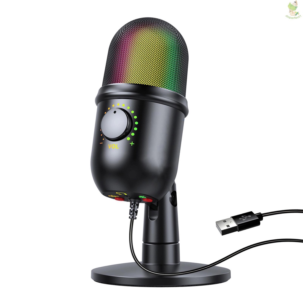 RGB Condenser Microphone Cardioid USB Mic with Colorful Lighting Effect ...