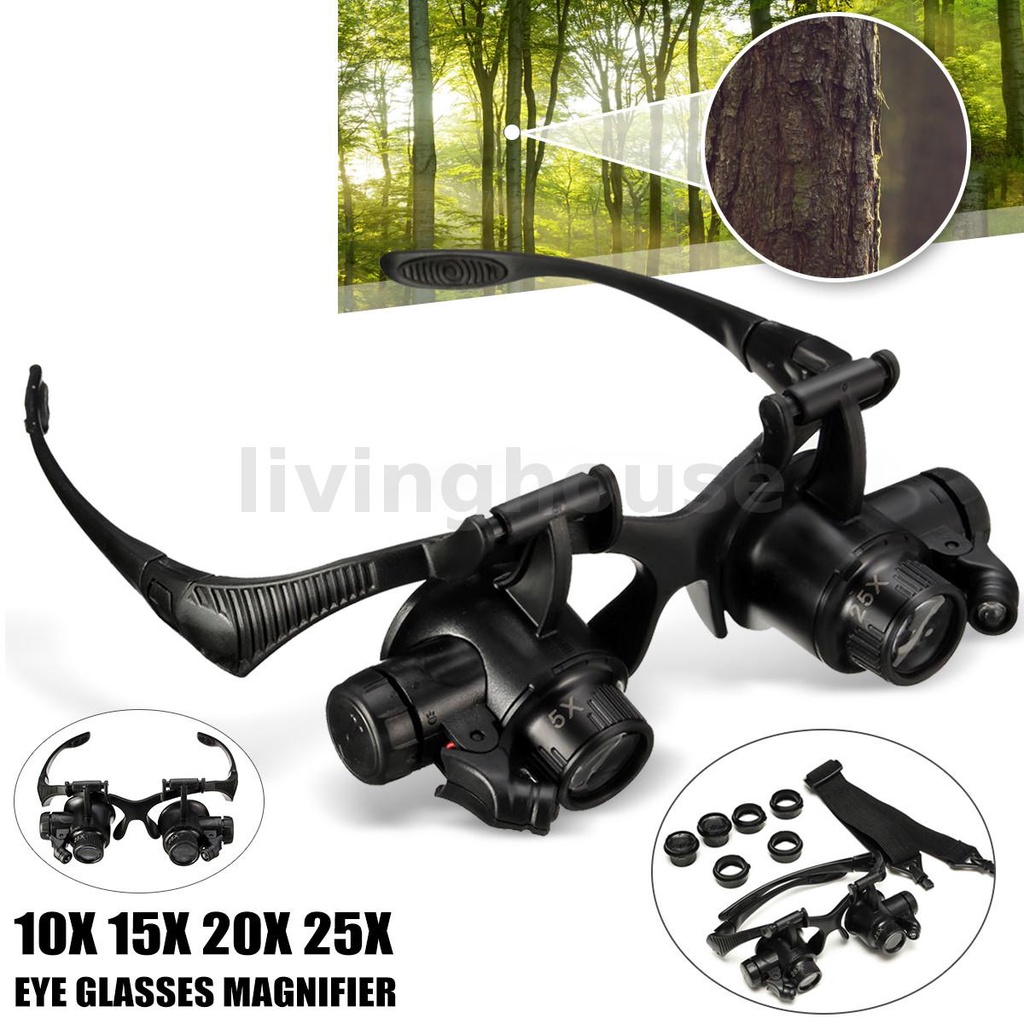 8 Lens 10X 15X 20X 25X LED Eye Glasses Jeweler Magnifier Watch ...