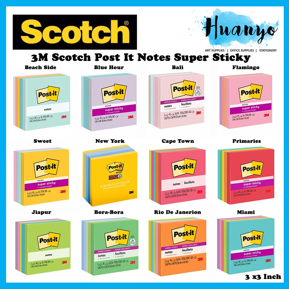 3m Post-it Super Sticky Notes World of Colour Series [3 x 3 นิ้ว 3/4/5 ...