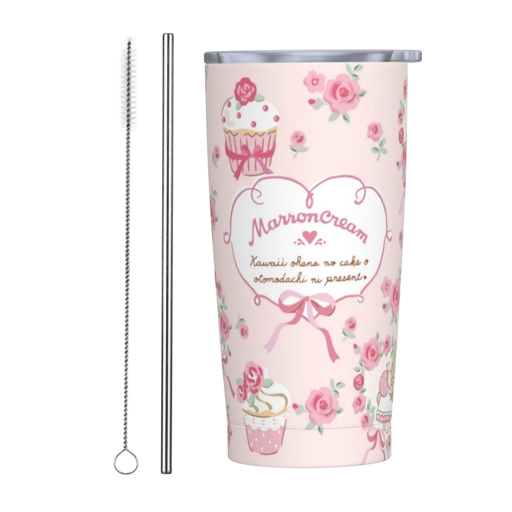 Sanrio Marron Cream แก้วกาแฟ พร้อมหลอดดูด 20 ออนซ์ PS ด้านใน 304 ด้าน ...