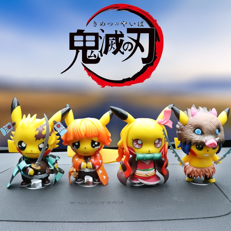 โมเดลฟิกเกอร์ PVC รูปการ์ตูนโปเกม่อน Pikachu Demon Slayer Q Version ...
