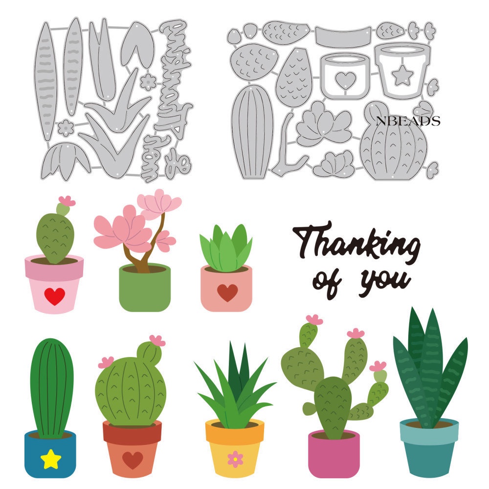 1Set Potted Plants Cutting Dies Metal Succulents Cacti Pots Embossing ...