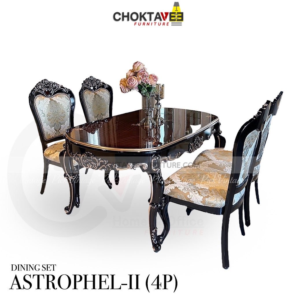 ชุดโต๊ะอาหาร 4P. 160cm. วินเทจ หลุยส์ สีเข้ม (Platinum Classic Series) รุ่น SET-TTB-LV ASTROPHEL ...
