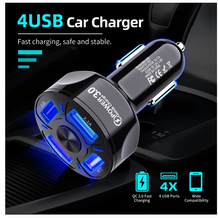 [ราคาโรงงาน] ที่ชาร์จโทรศัพท์มือถือในรถยนต์ 3.1A 4usb QC 3.0 Qc3.0 | Shopee Thailand