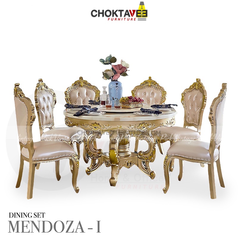 ชุดโต๊ะอาหาร กลม 6P. 130cm. (หิน) วินเทจ หลุยส์ สีทอง (Platinum Classic Sr.) รุ่น SET-TTB-LV ...