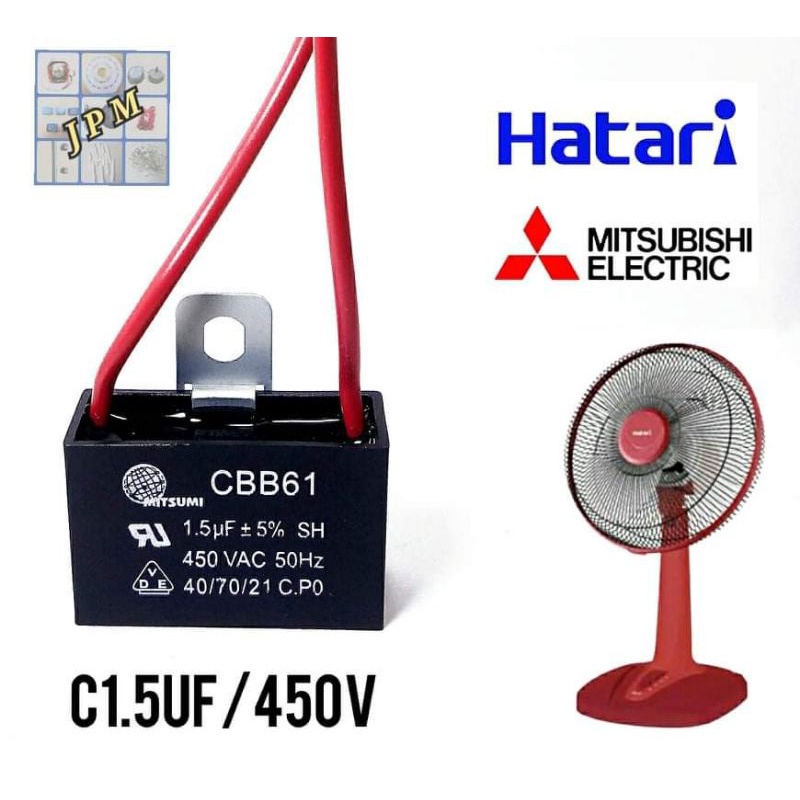 คาปาซิเตอร์พัดลม 1.5uf/450v ฮาตาริ มิตซู cap อะไหล่พัดลมHATARI capacitorพัดลม 12",14",16" hatari ...