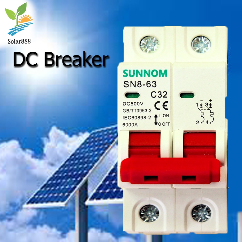 Breaker DC MCB 500V 20AMP 32AMP 63AMP SUNNOM 2P เบรกเกอร์ สำหรับโซล่า ...
