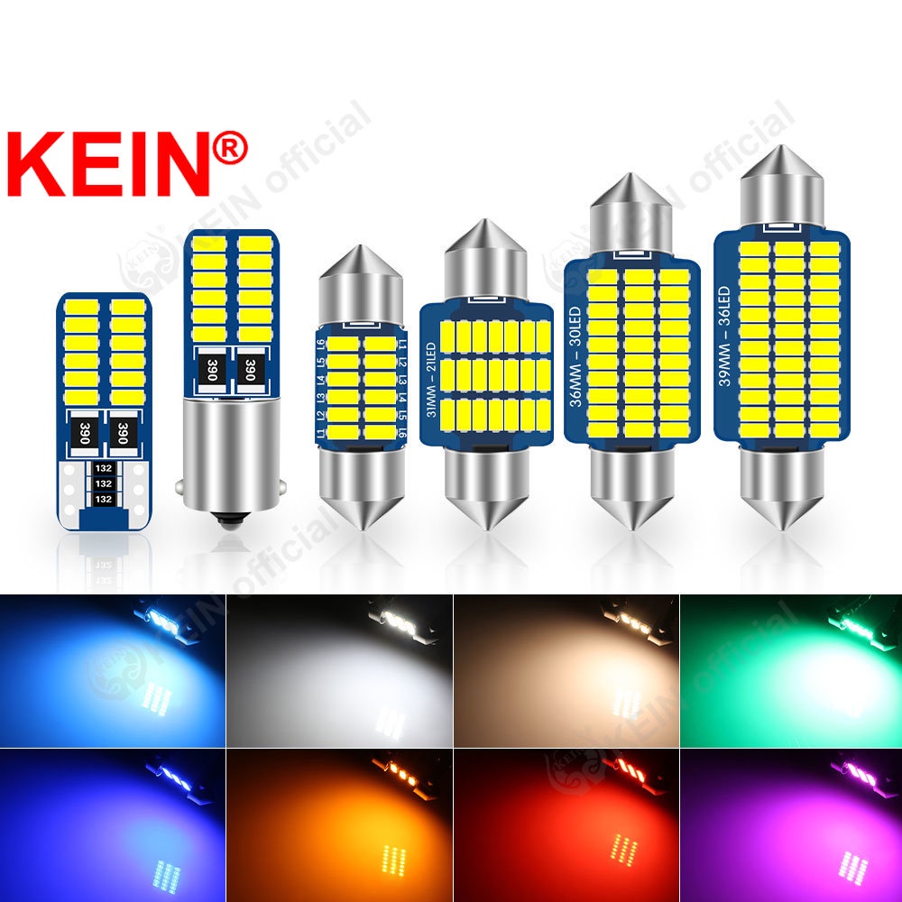 Kein 2PCS 8 สี T10 Led Festoon Led 31 มม.BA9S T4W 39 มม.36 มม.28 มม.194 168 C5W C10W C3W รถเพดาน ...