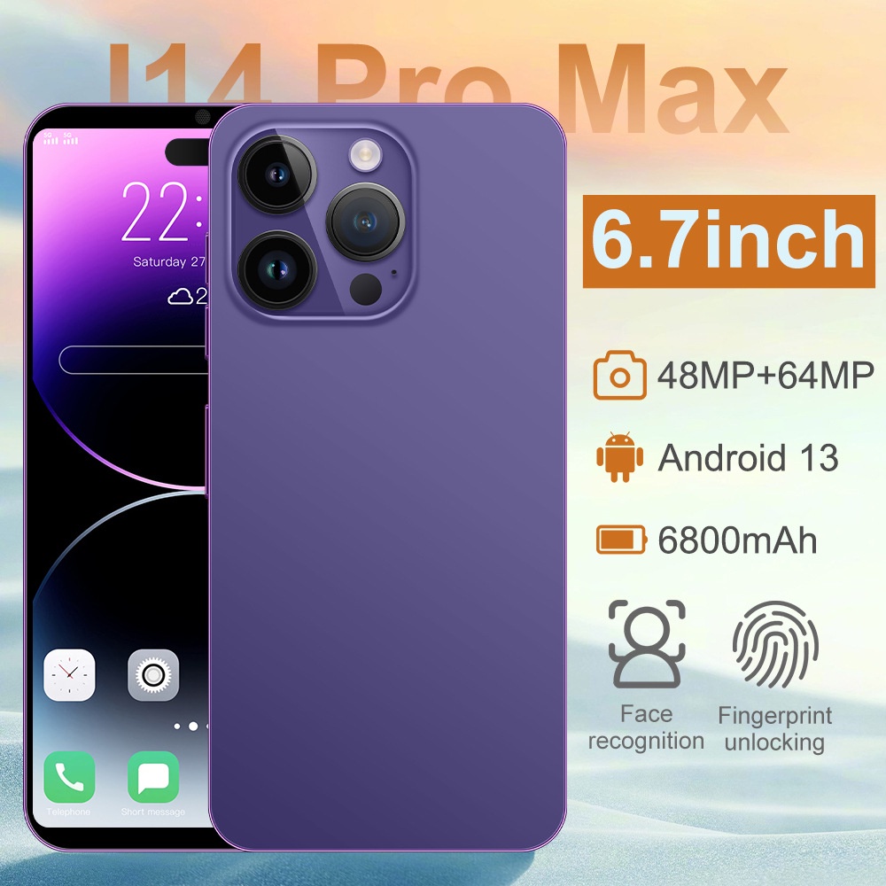 โทรศัพท์มือถือข้ามพรมแดน I14 Pro Max หน้าจอขนาดใหญ่ 6.8 นิ้วใหม่ 5 ล้าน ...