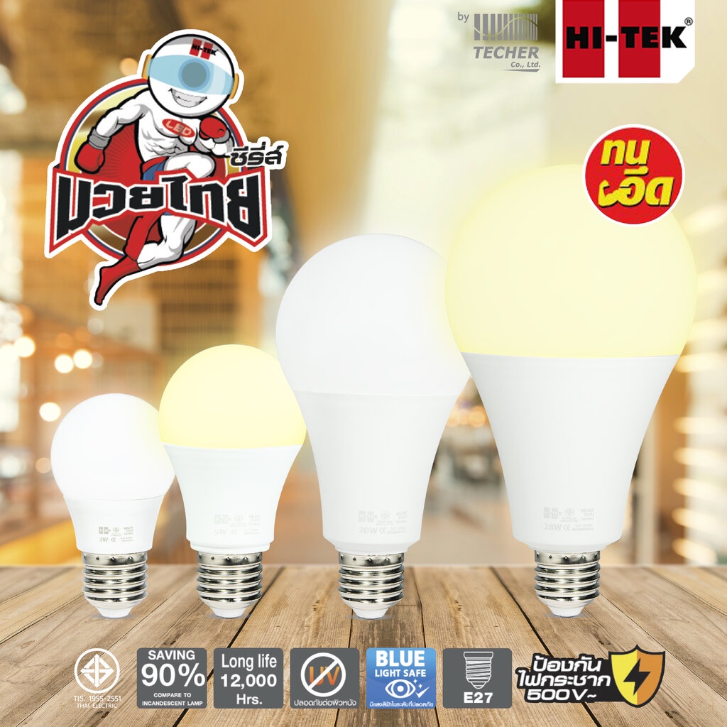 แบรนด์ขึ้นห้าง ถูกกว่าห้าง!! หลอดไฟ LED HI-TEK มวยไทย ซีรี่ ทน อึด ป้องกันไฟกระชาก ขั้ว E27 ขนาด ...