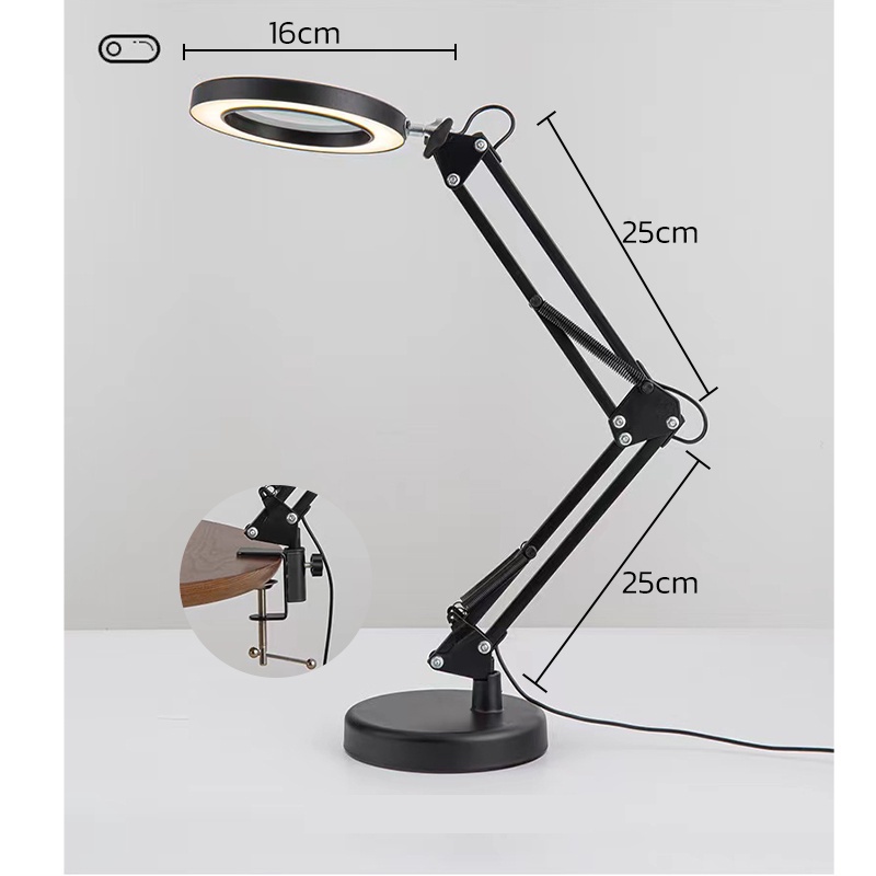 โคมไฟแว่นขยาย พับได้ แว่นขยายตั้งโต๊ะ8xมีไฟ LED3โหมด แหล่งจ่ายไฟUSBแว่นขยาย โคมไฟตั้งโต๊ะสักคิ้ว ...