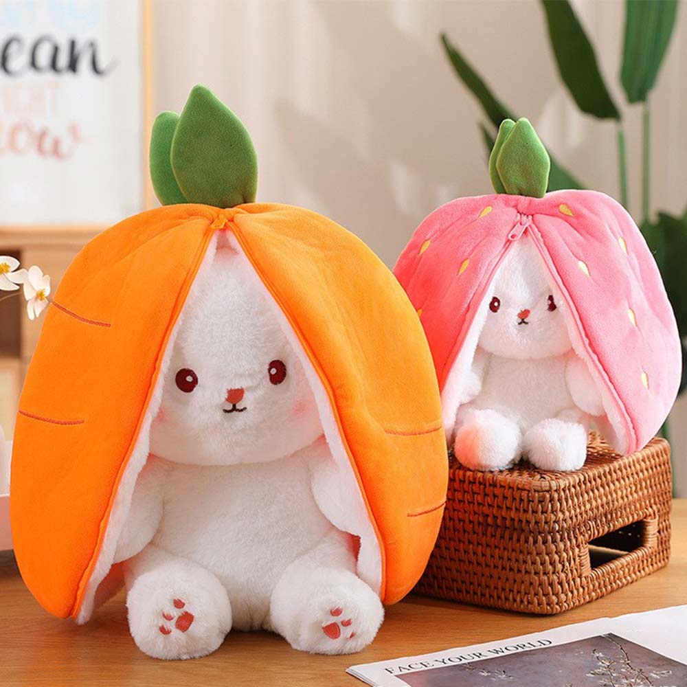 Strawberry Rabbit Bunny Plush Toy 2 in 1 Long Ear Rabbit Stuffed Doll ...