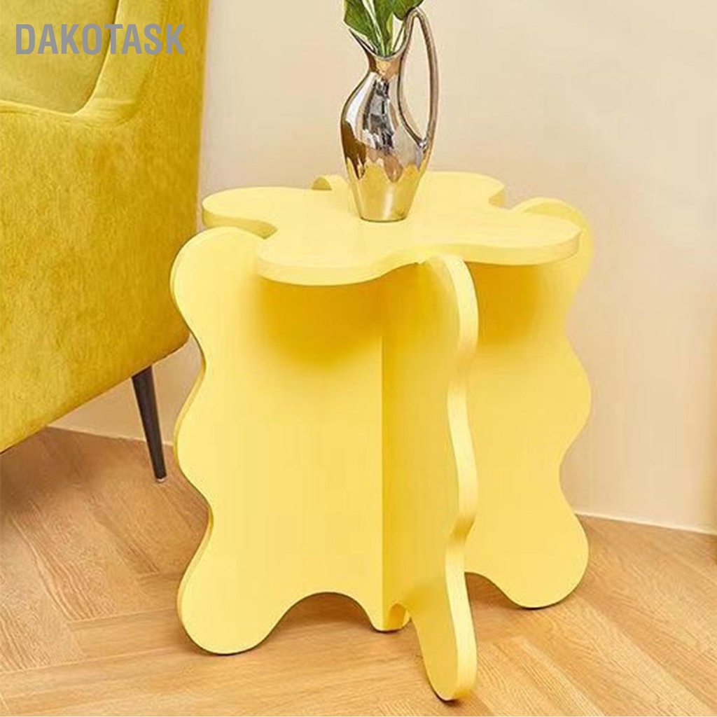 DAKOTASK Flower Coffee Table Wooden Rounded Edges Stable Wave Small for ...