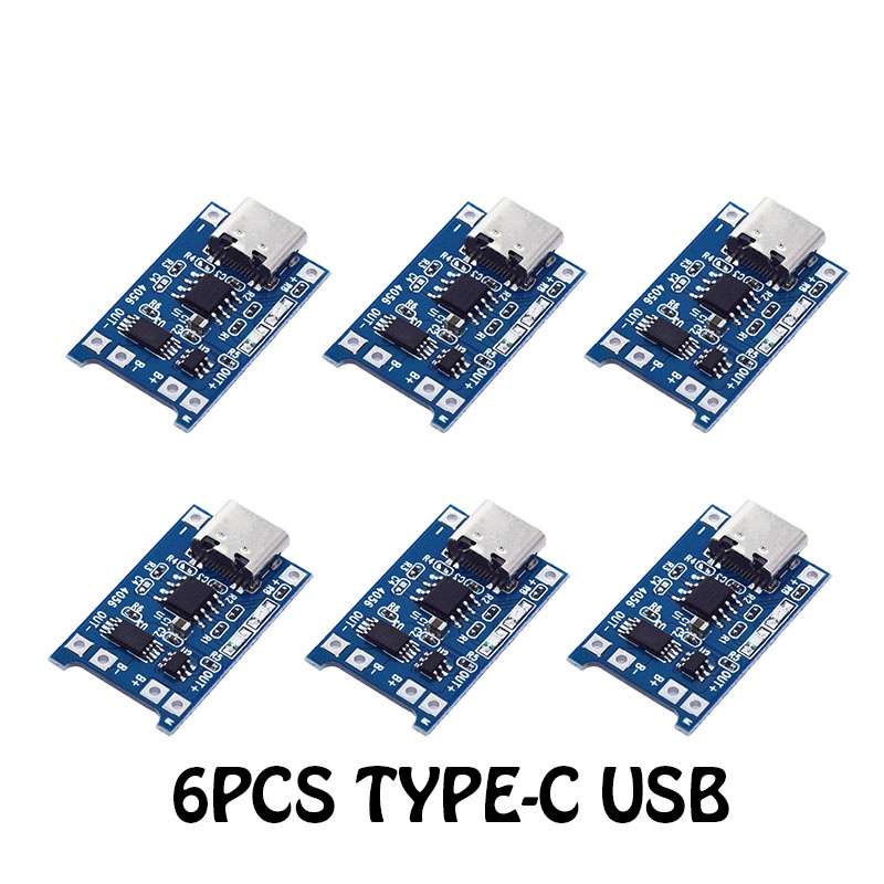 6PCS Type-C USB 5V 1A 18650 TP4056 Lithium Battery Charger Module ...