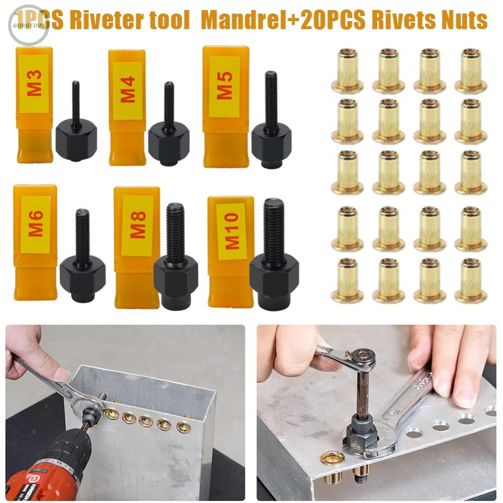GORGEOUS~Hand Rivet Nut Head 20pcs Aluminum Nut Set M3/M4/M5 M6/M8/M10 21PCS Tools | Shopee Thailand