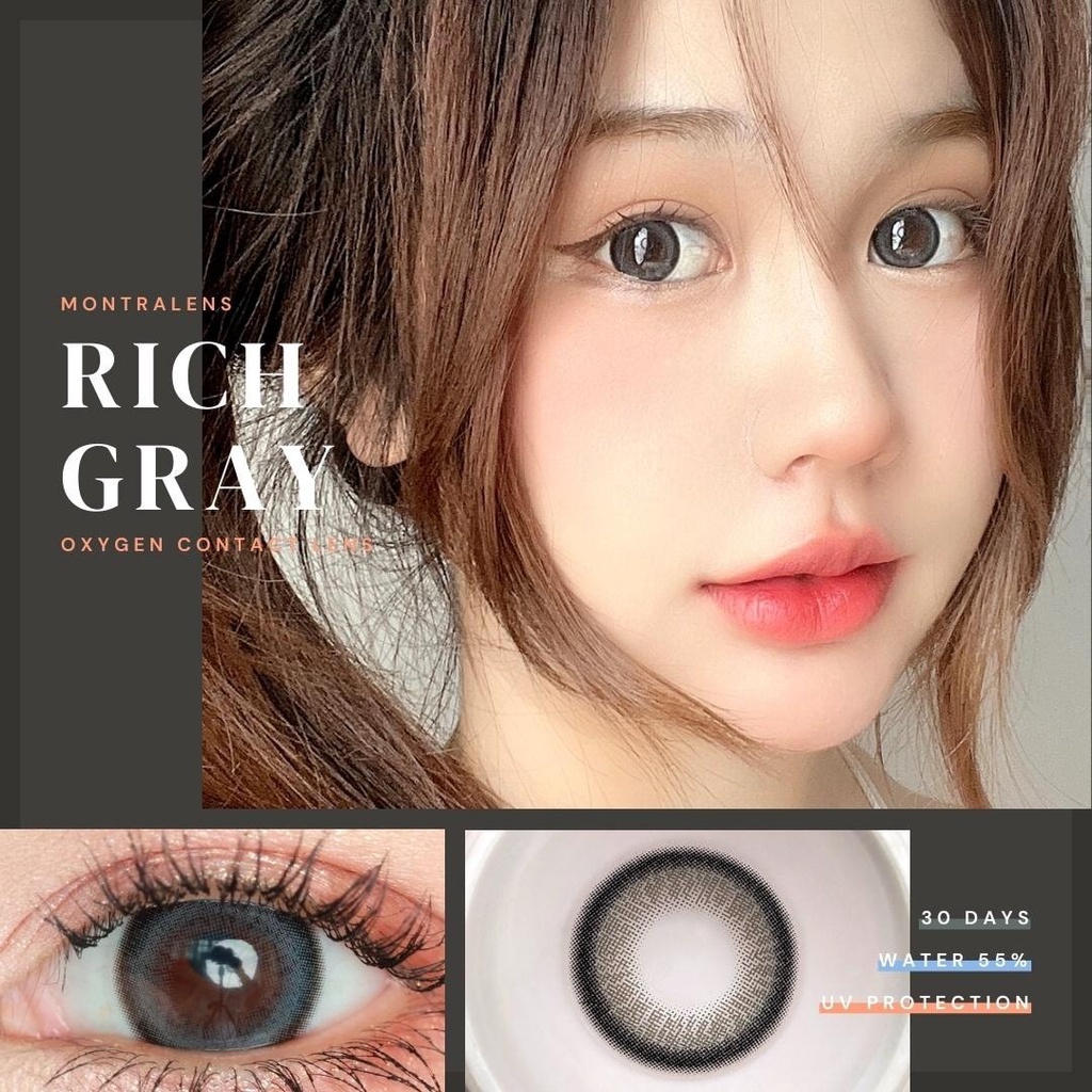 🔥คอนแทคเลนส์ 💗ขนาดกลาง💗 Rich (Montra) สี : Brown / ASh Brown / Gray | Shopee Thailand