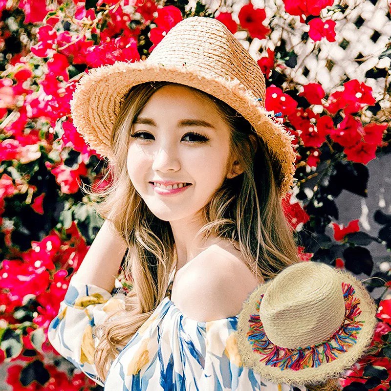 [รุ่นE005] หมวกฟางสานสไตล์แฟนซี ใส่เที่ยวกันแดด | Shopee Thailand