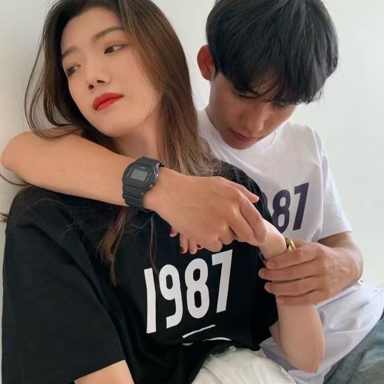 ☇mmlg เกาหลี 87MM ไทด์แบรนด์ชายและหญิงคู่เสื้อยืด Li Zhien iu เดียวกันแขนสั้นผ้าฝ้าย 1987 หลวม ...