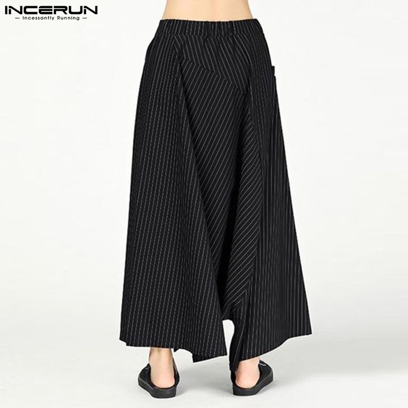 Incerun กางเกงทรงหลวม ลายทาง แบบแขวนเป้า | Shopee Thailand