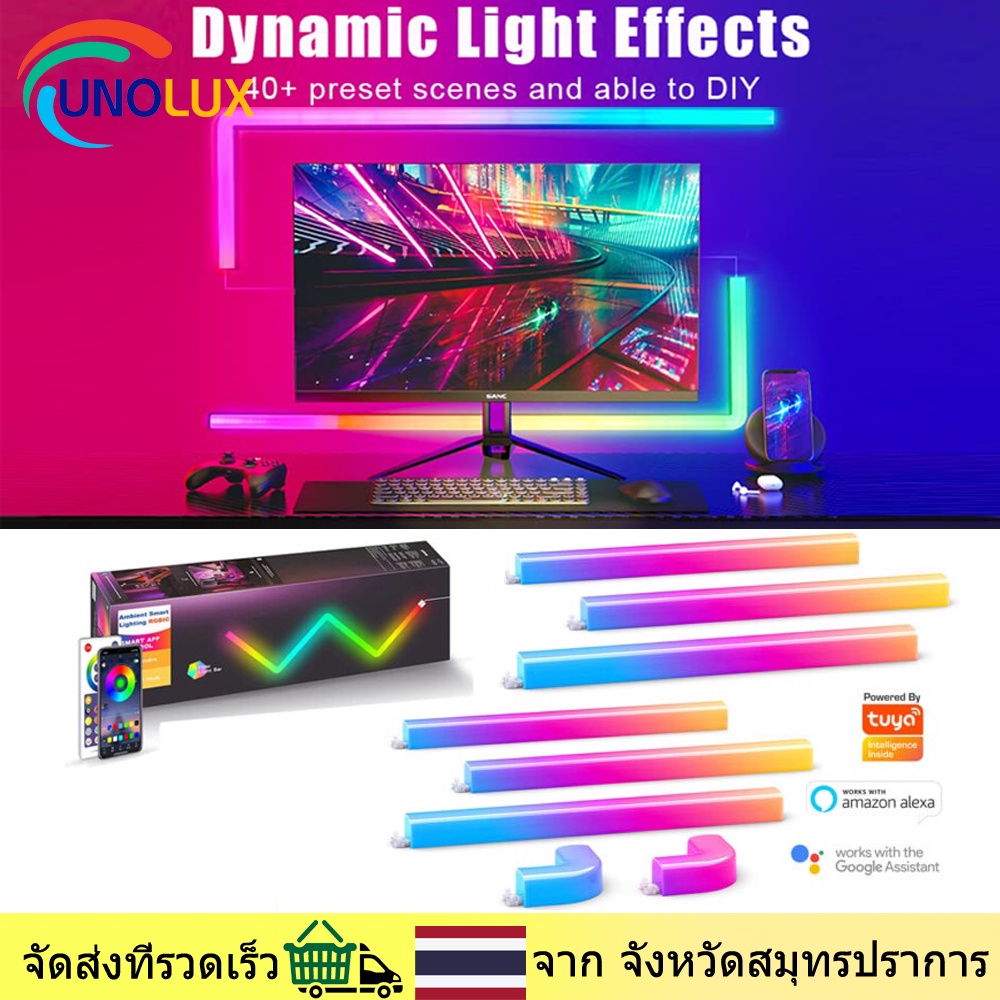 UNOLUX แบ็คไลท์ทีวี LED ไฟติดผนัง 6 ชิ้น RGB 16 ล้านสี ตกแต่งห้องคอม ไฟ ...