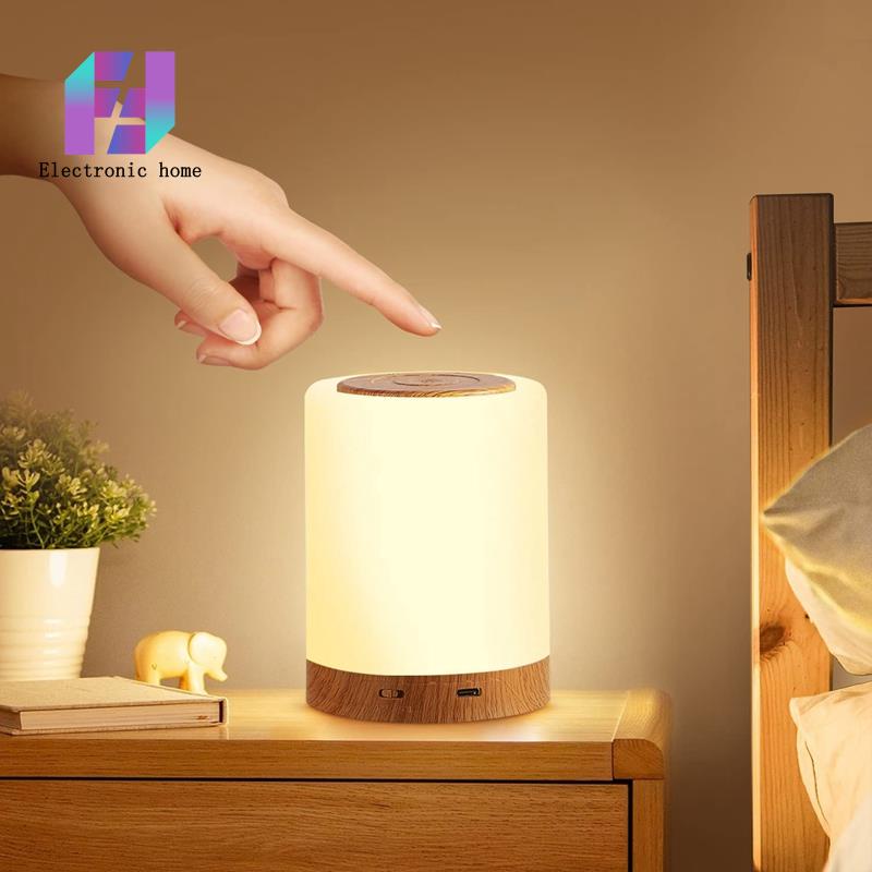 LED Bedside Lamp Touch Dimmable with 7 Colours and 4 Modes Wood Grain ...