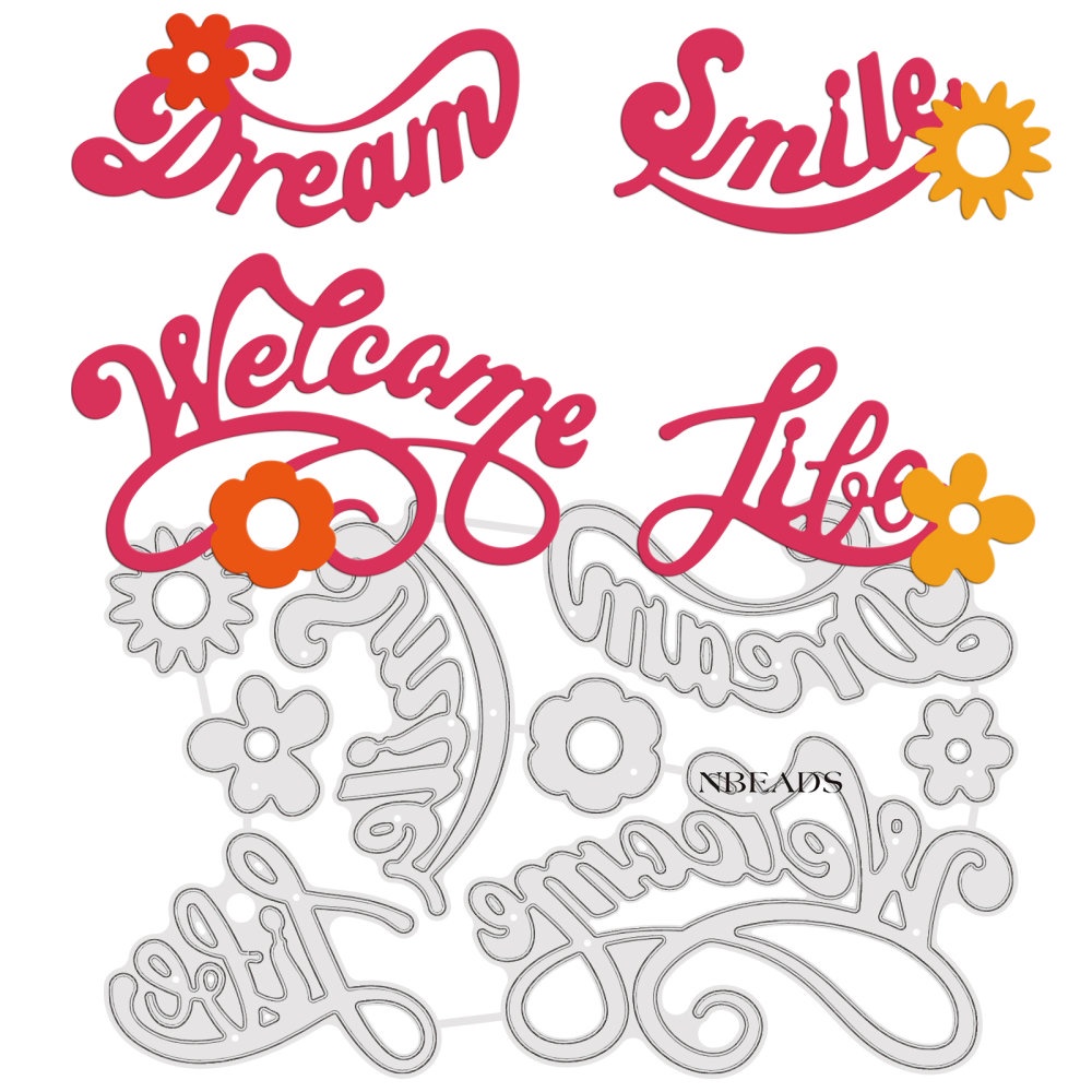 1pc Welcome Dream Life Smile Metal Cutting Dies Greeting Words Carbon ...