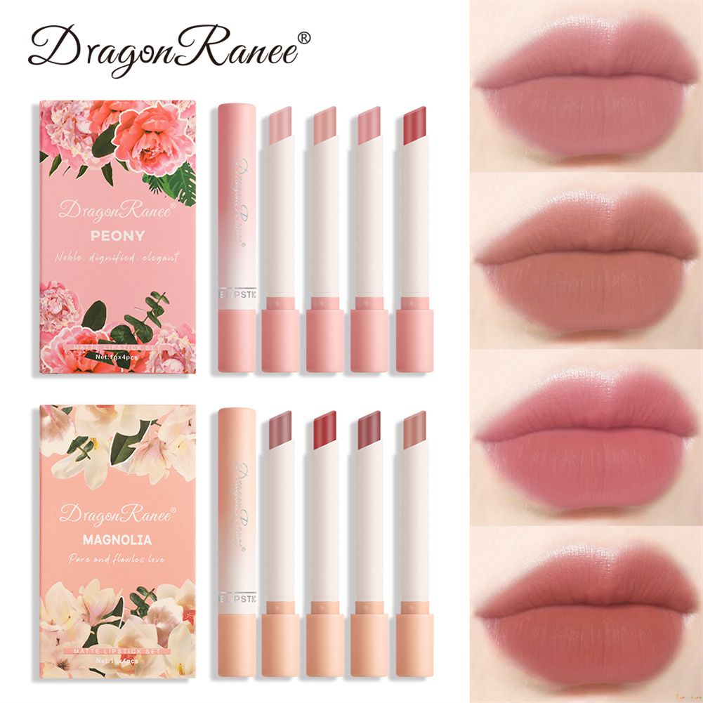 ♕Dragon Ranee 4ชิ้น/1ชุดบุหรี่ Lip Glaze ชุด Matte Velvet Smooth ...