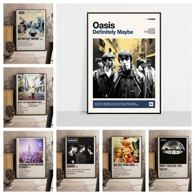 Oasis อัลบั้มเพลง ภาพวาดผ้าใบ สไตล์มินิมอล ซุปเปอร์ไอดอล โปสเตอร์ติด ...