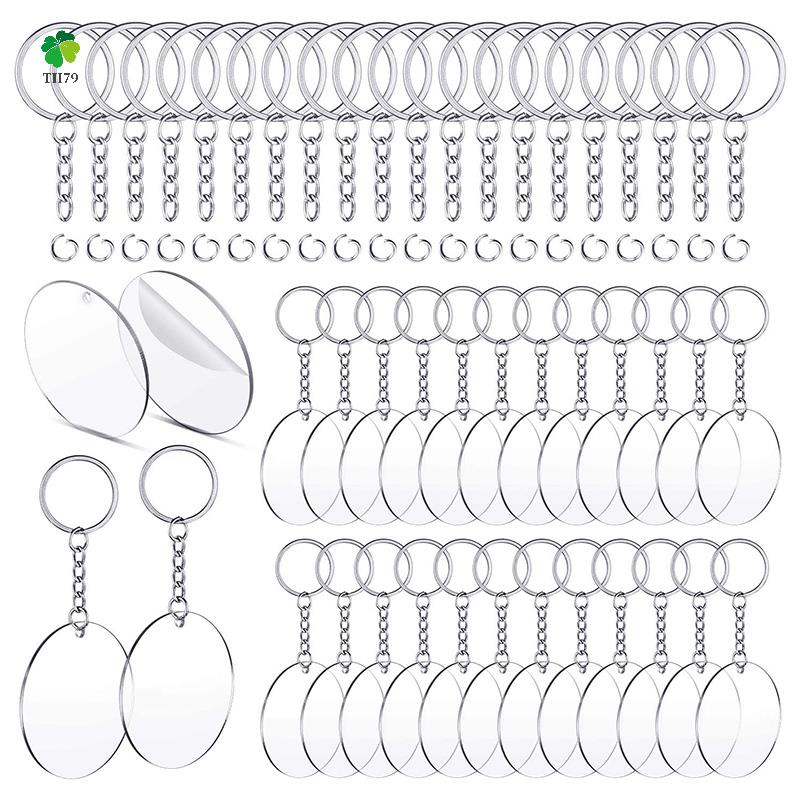 150 Pcs 2 Inches Acrylic Transparent Discs and Key Chains Set, Clear ...