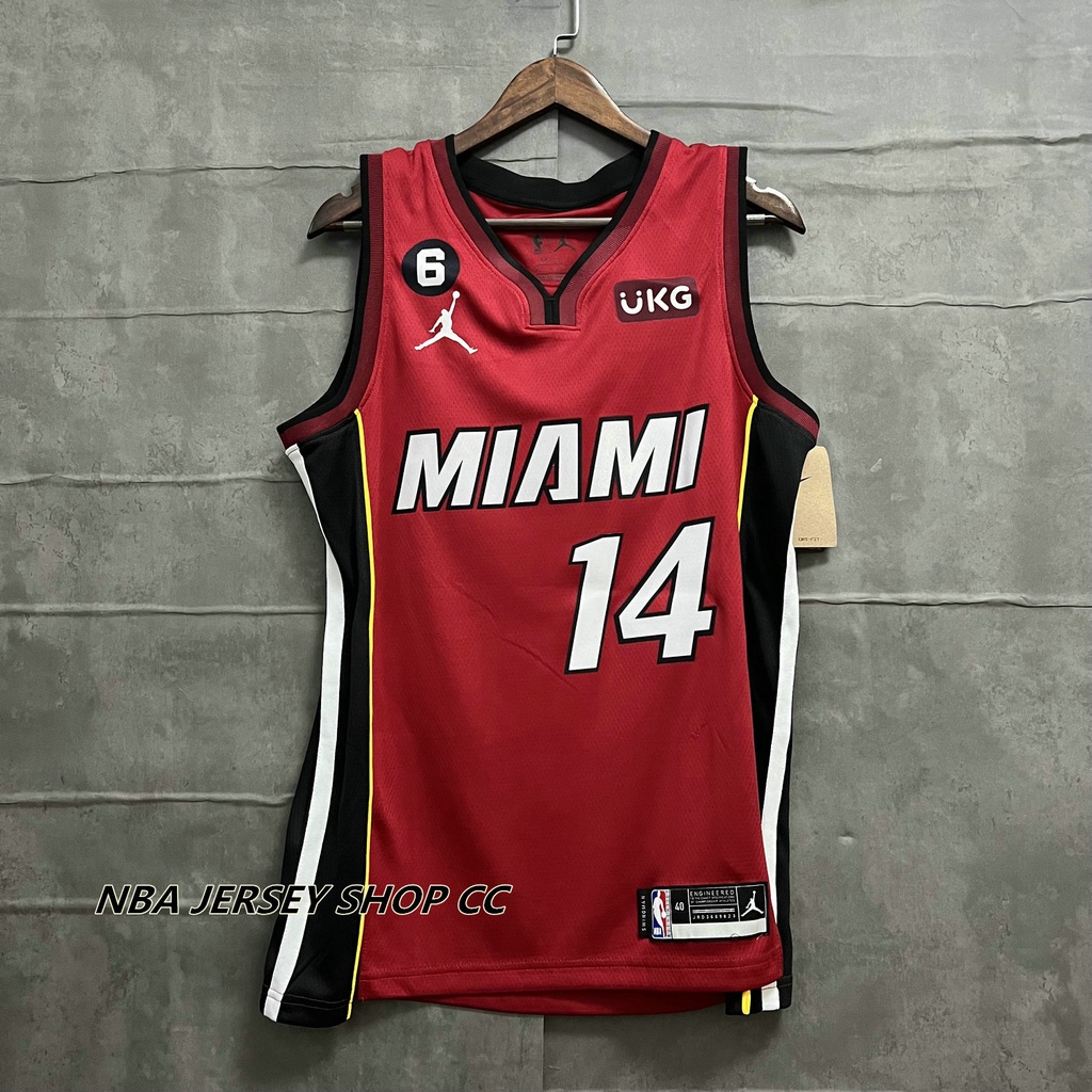 เสื้อกีฬาแขนสั้น ลายทีม Miami Heat 14 Tyler Herro 2022-23 สีแดง ...