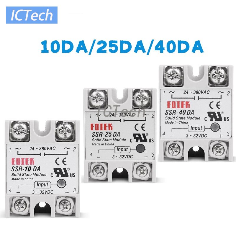 โมดูลโซลิดสเตตรีเลย์ 10A 25A 40A เฟสเดียว 3-32V อินพุต DC 24-380V AC เอาท์พุต SSR-10DA SSR-25DA ...