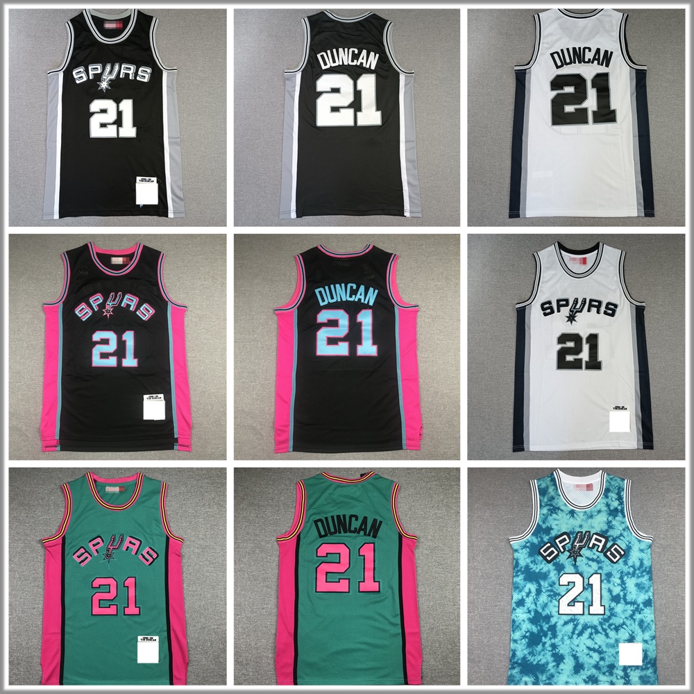 เสื้อกีฬาบาสเก็ตบอล ปักลาย San Antonio Spurs No.21 Tim Duncan สไตล์เร ...