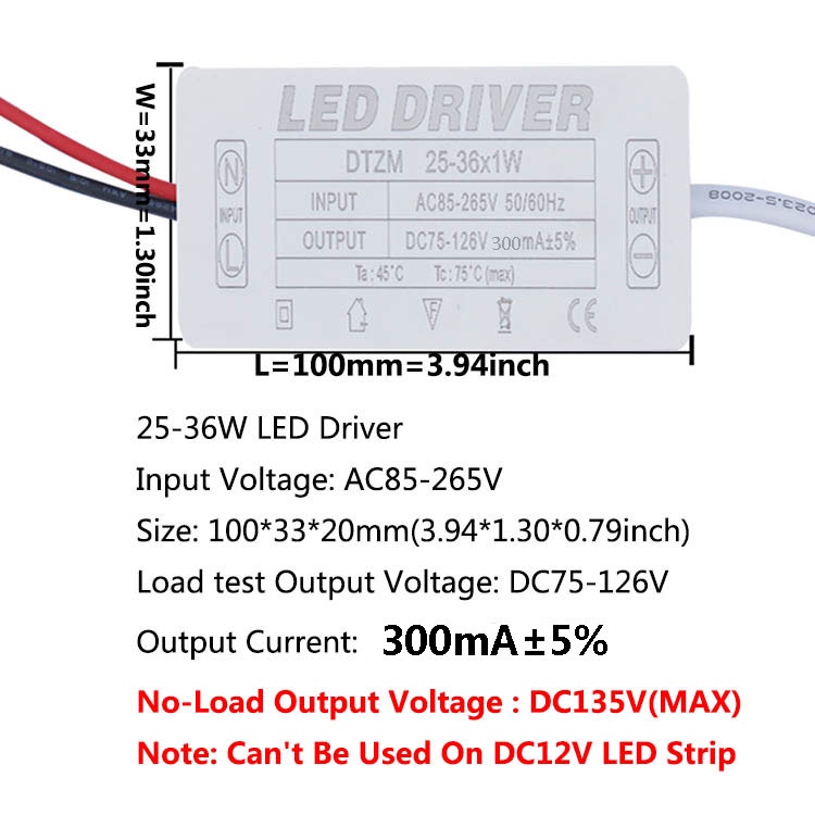 ไดรเวอร์ LED 300mA 1-3w 4-7w 8-12w 12-18w 18-25w 25-36w LED กระแสคงที่ ...