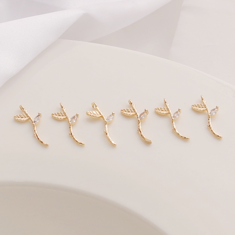 จี้ใบ DIY 14k ทองแดง Clad Gold สี Retention Zircon สาขา Handmade วัสดุต่างหู DIY เครื่องประดับ ...