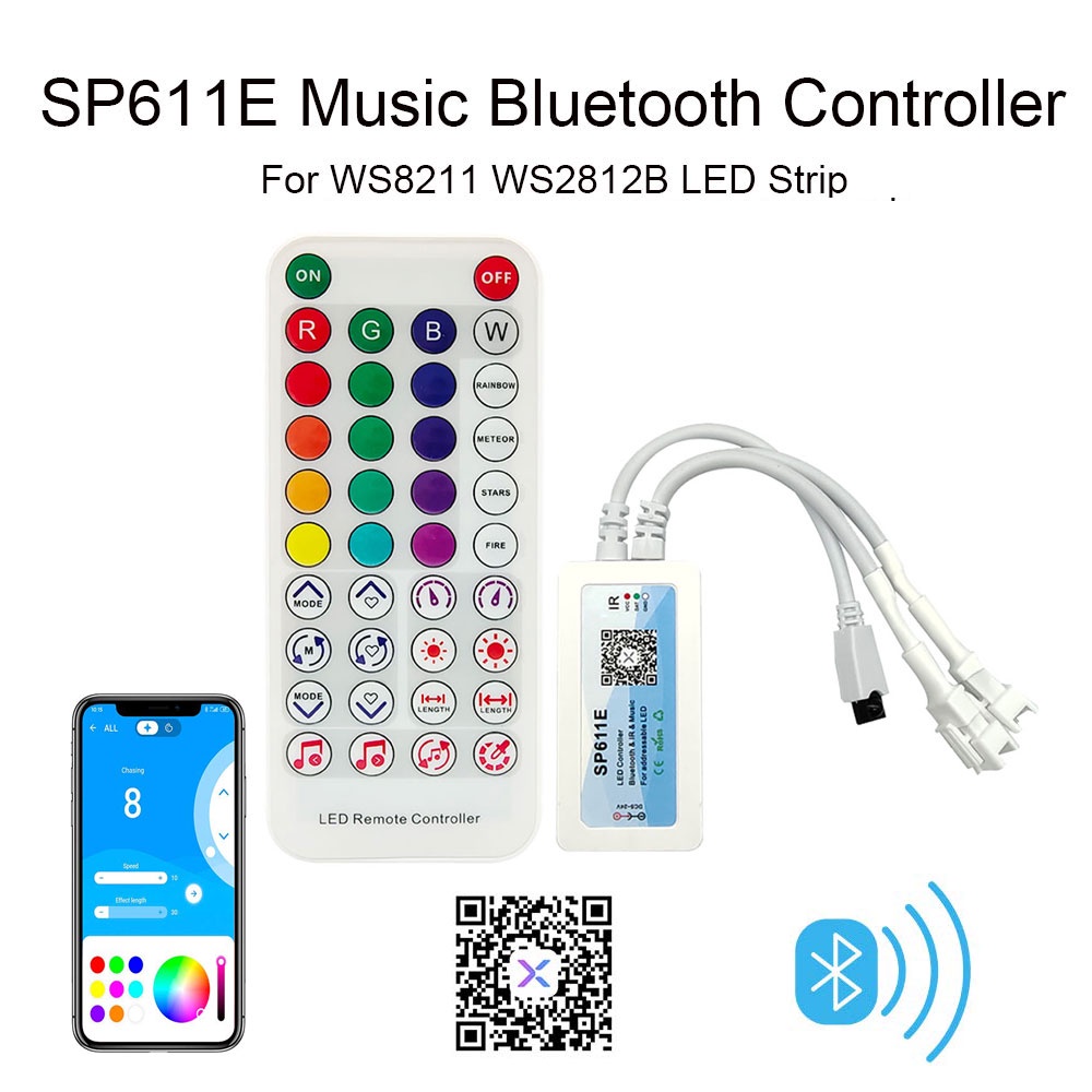 Sp611e ตัวควบคุมเพลงบลูทูธ WS2812 WS2811 WS2812B LED SP611E แอพเพลง ...