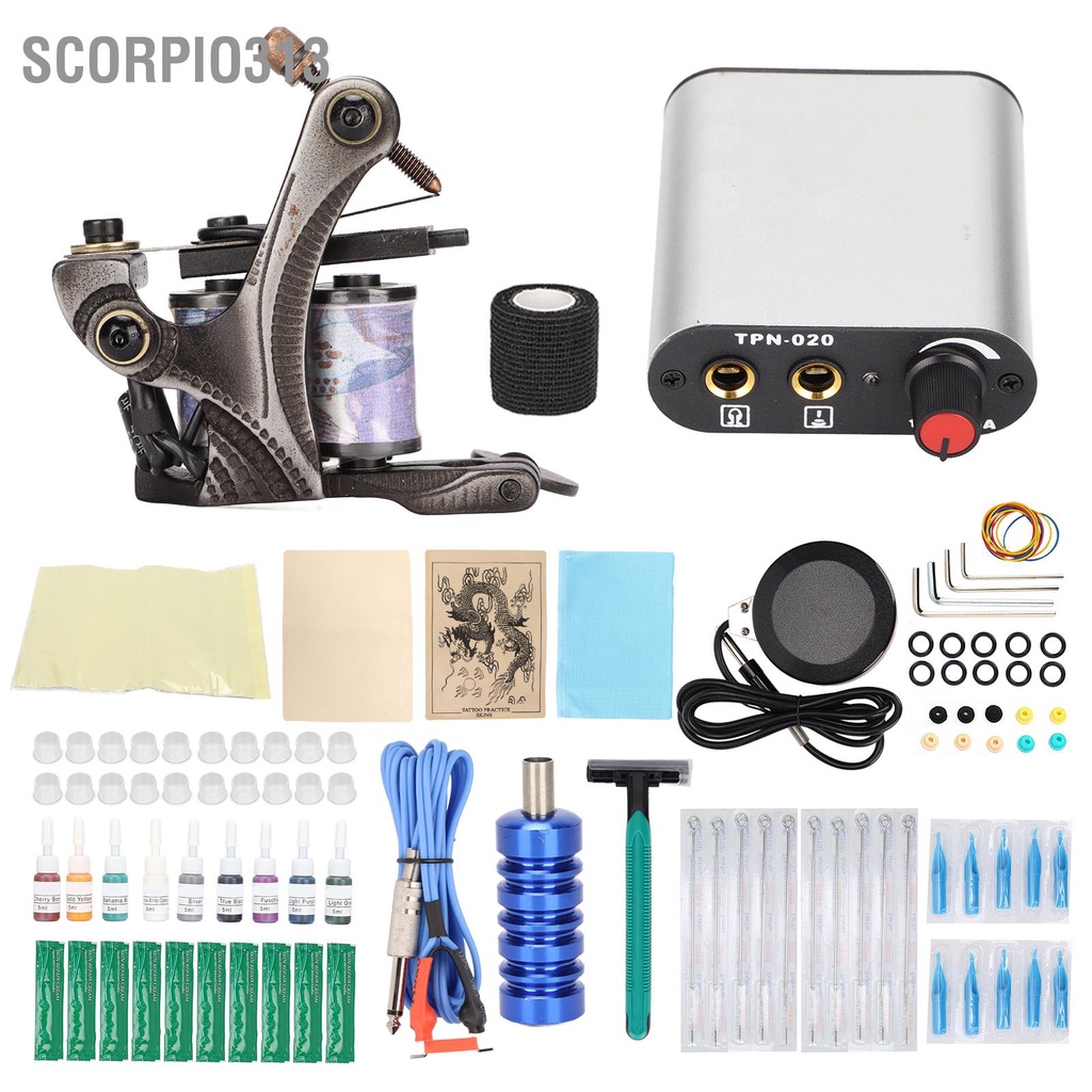 Scorpio313 10 Wraps Tattoo Coil Machine Kit Mini Power Supply ชุด ...