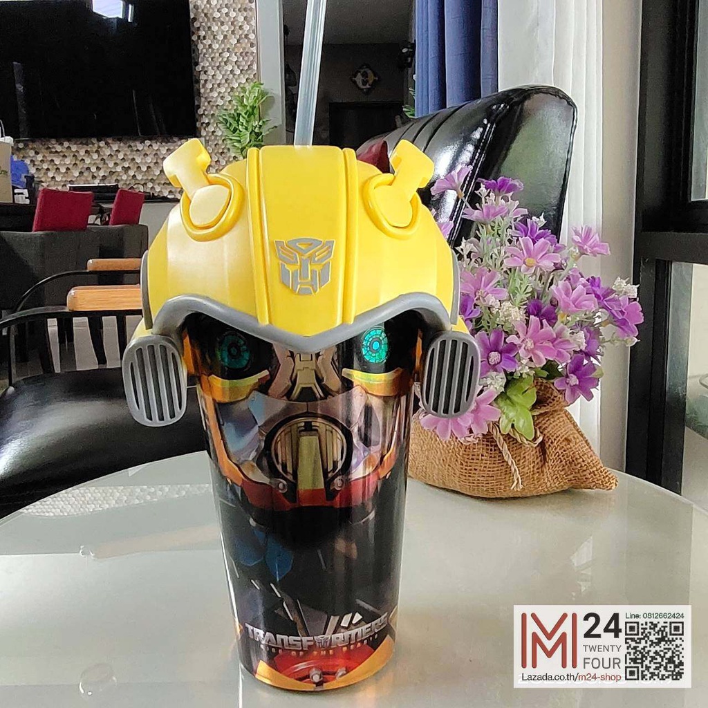 (1 ใบ) 32 oz. แก้วน้ำพร้อมท็อปเปอร์ บับเบิ้ลบี ทรานส์ฟอร์เมอร์ส แก้วน้ำ ...