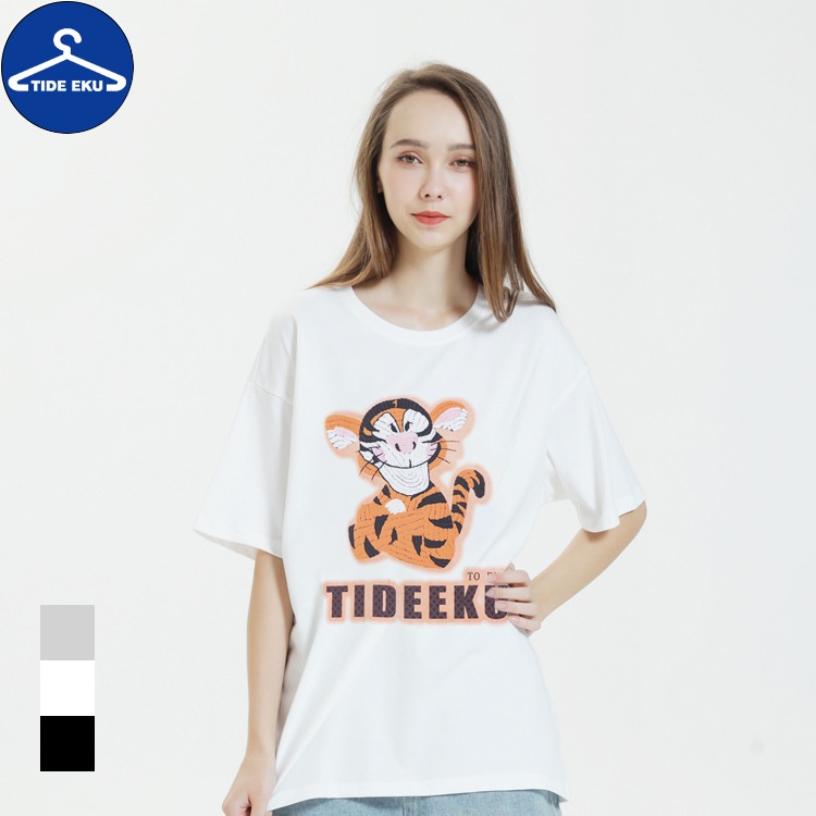ระบายสี TIDEEKU ชายเสื้อคอกลม ออกแบบลายพิมพ์ลายการ์ตูนหลวมๆ | Shopee ...