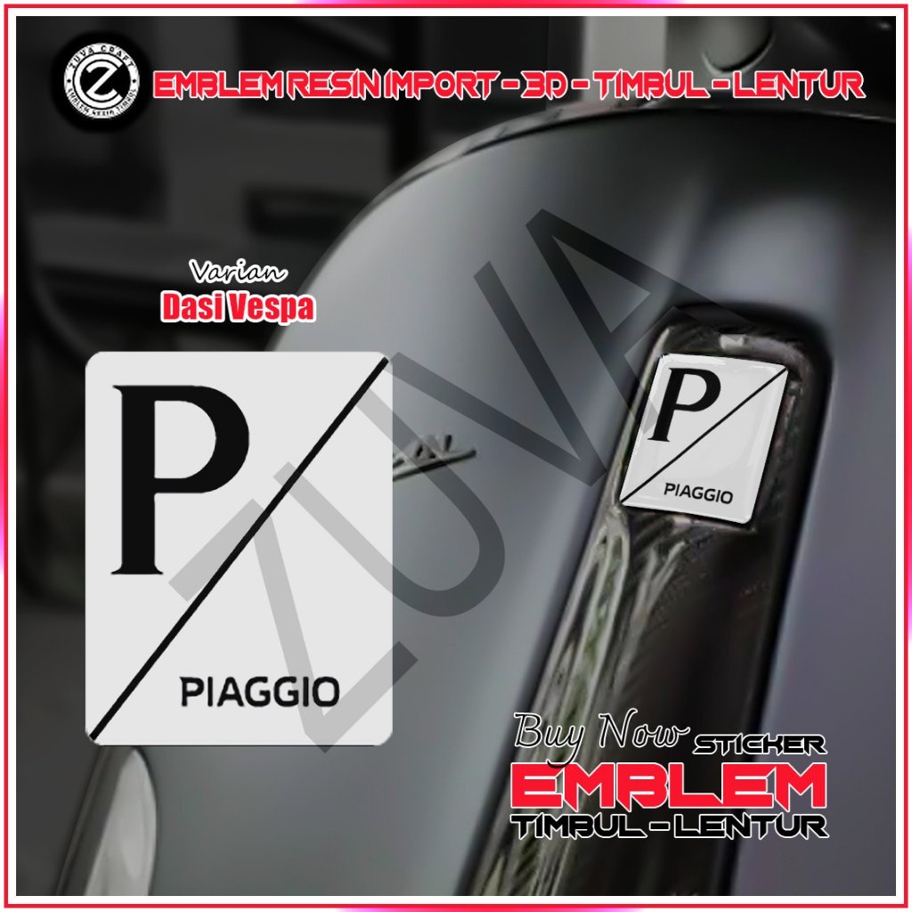 Vespa EMBLEM STICKER สีขาว PIAGGIO โลโก้นูน Vespa STICKER Vespa TIE ...