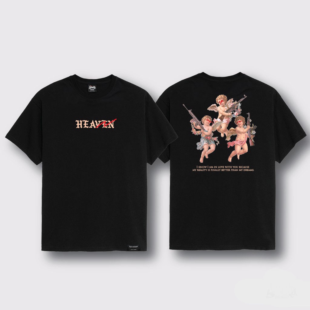 เสื้อยืดลำลองฤดูร้อน เสื้อ Oversize รุ่น Heaven Cupid สีดำ เสื้อตัวใหญ่ ...