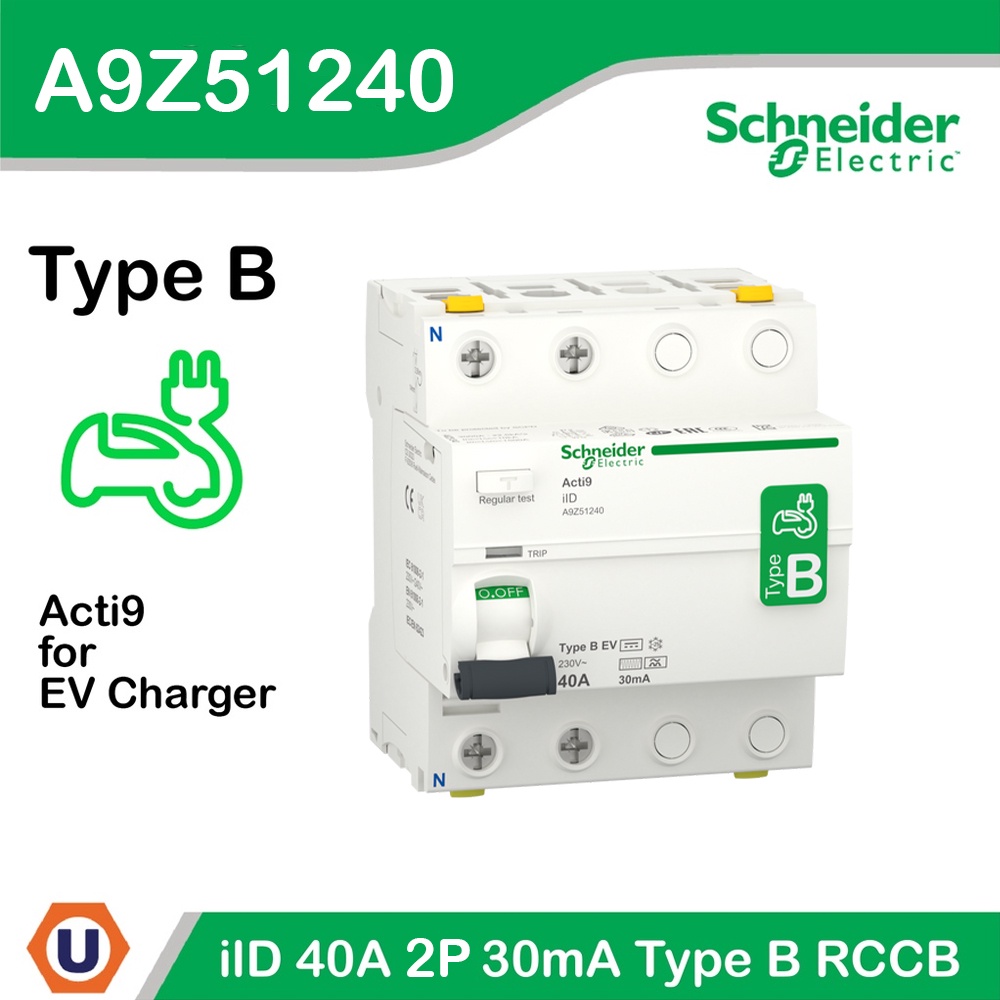 Schneider Electric A9Z51240 EV Charger 2โพล 40 แอมป์ Residual Current Circuit Breaker,Acti9 ilD ...